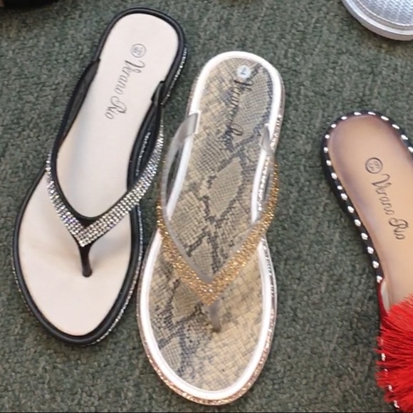 Verano Rio | Shoes | Gold Rhinestone Snake Python Print Glitter Sandals ...
